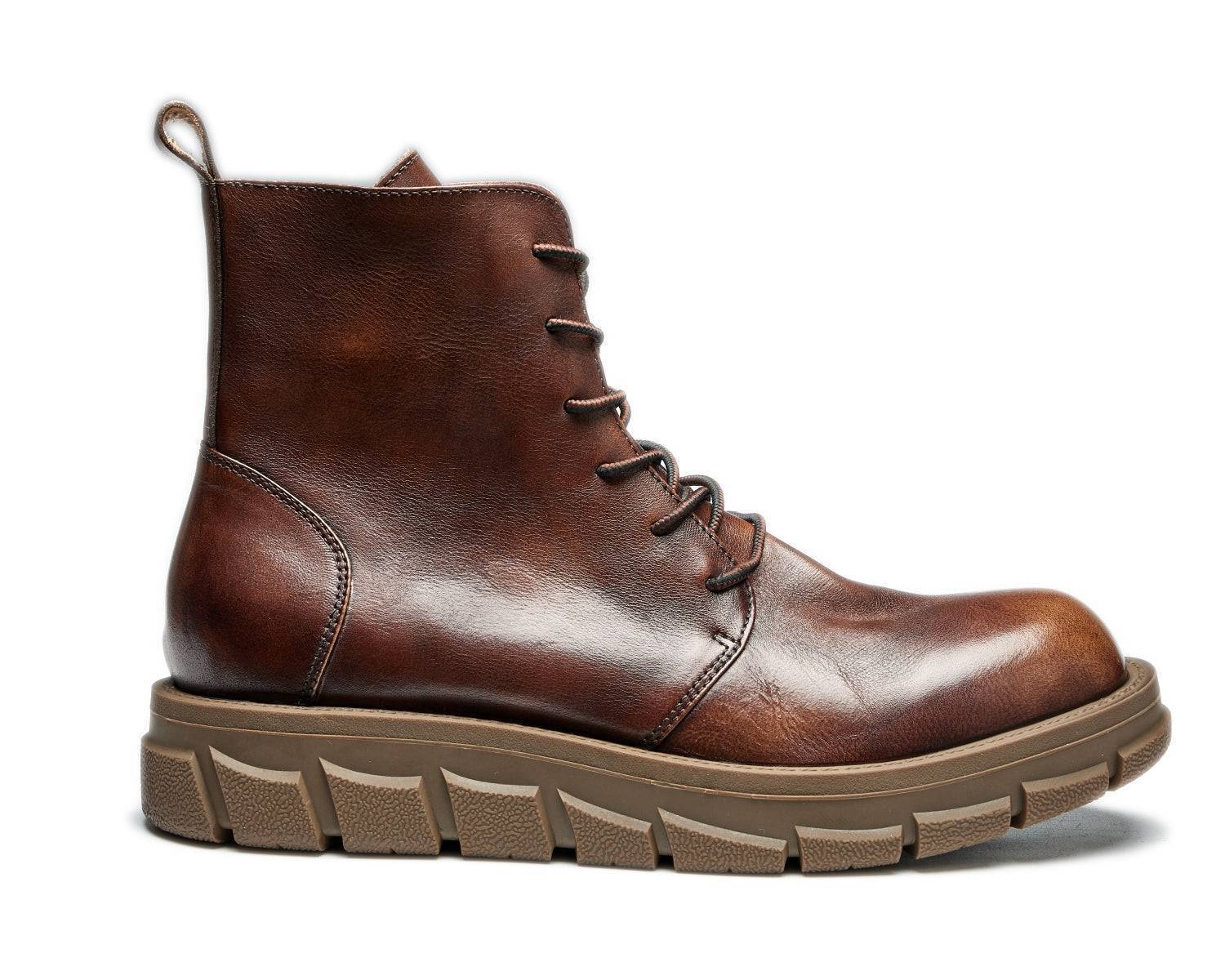 Vintage Men's Leather High-Top Zipper Work Boots | Thick Sole