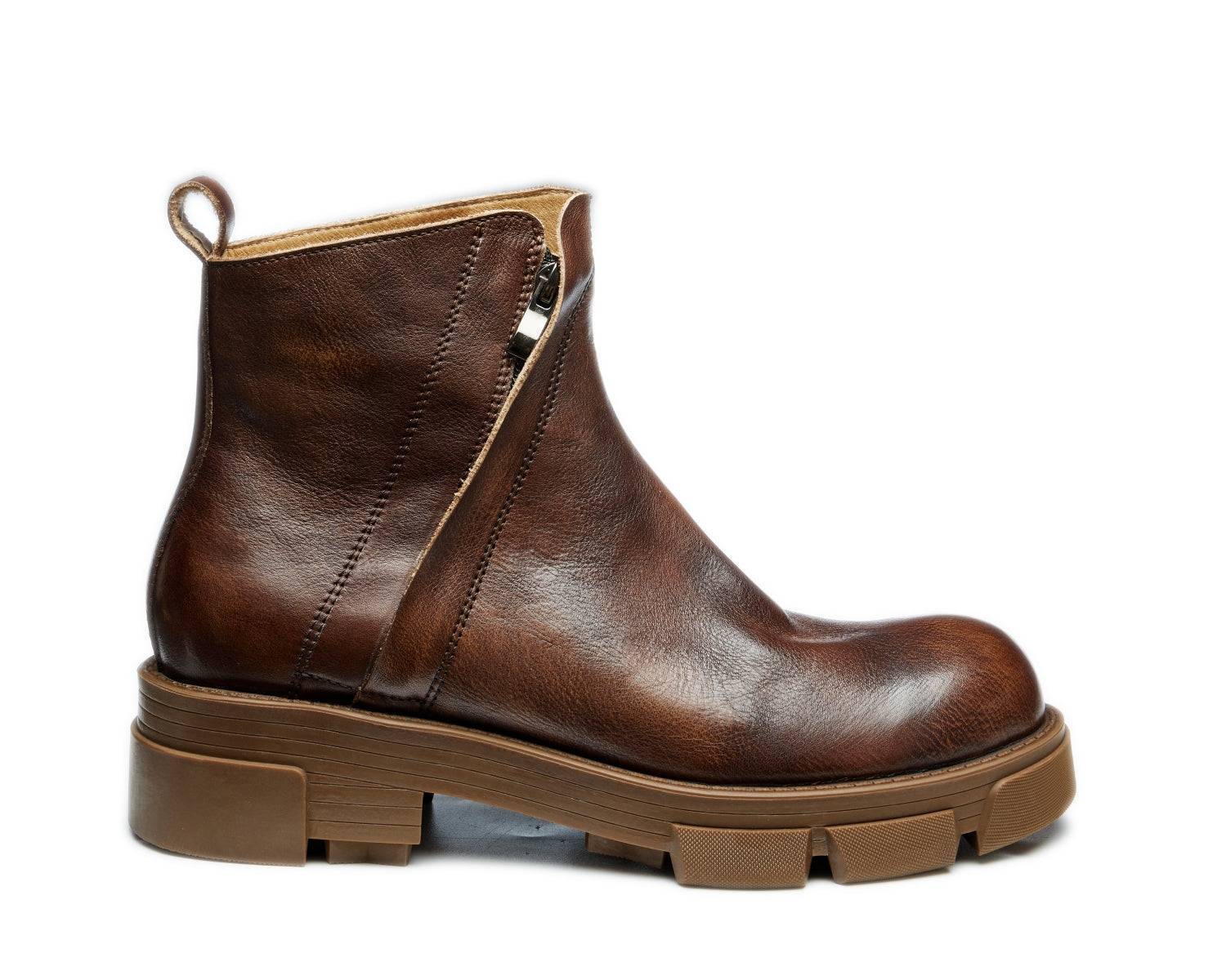 Men's retro high-top round toe versatile thick-soled leather shoes