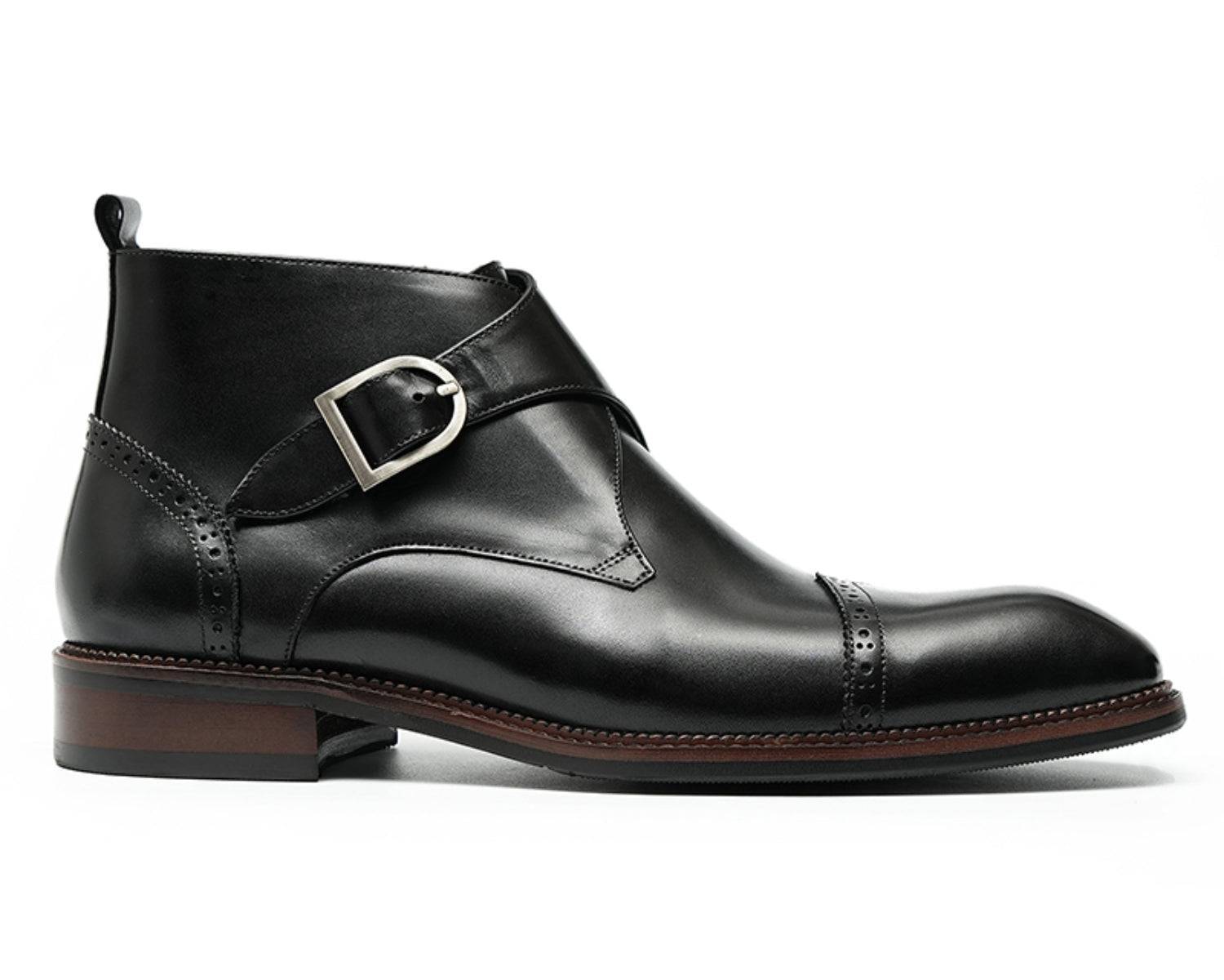 Elegant Men's Leather Single Monk Strap Dress Boots