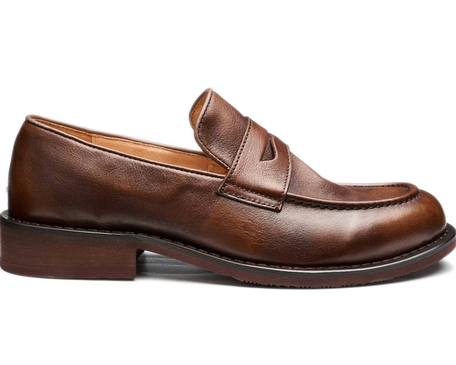 Men retro first-layer cowhide round-toe breathable soft-soled loafers